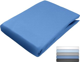 JACK Uni Spannbettlaken Satin 100x200 / 140x200 / 180x200 cm einfarbig Spannbetttuch viele Farben, Farbe:Blau, Größe:140x200cm Spannbettlaken