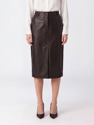 Parosh Jupe crayon midi P. A.R. O.S. H. &agrave; taille haute en cuir dagneau lisse