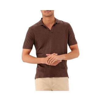 Gran Sasso Brauner Strickpolo V-Ausschnitt Flachs - - Tops - Herren - Braun - M