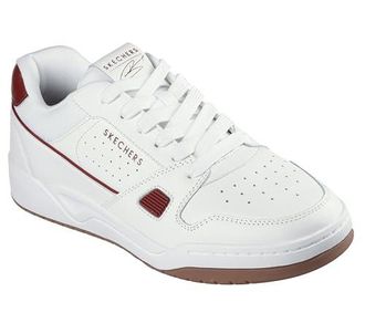 Skechers Homme Koopa Harry Kane Court Basket, White Leather, Suede/Mesh/Burgundy Trim, 45 EU