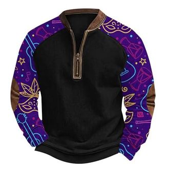 Generic Sweat Mardi Gras à fermeture éclair quart de tour pour homme - Pull fantaisie - Pull de carnaval léger et respirant - Vêtements décontractés, violet, 
