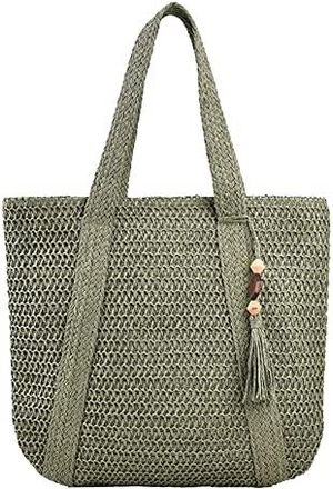 Generic Sacs &agrave; main tiss&eacute;s &agrave; la main, sac de trajet d&eacute;t&eacute; pour femmes &eacute;l&eacute;gantes avec pendentif pompon, sac &agrave; main de Shopping fourre-tout (vert)