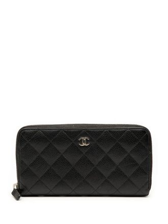 Chanel 2014-2015 CC Quilted Caviar Zip Around Wallet long wallets - Schwarz