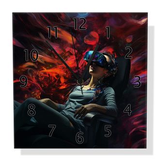 Wallario Design-Wanduhr Eintauchen in die virtuelle Realität aus Glas, Motiv-Uhr Größe 30 x 30 cm, Schwarze Zeiger