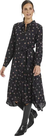 Kaffe Womens Shirt Maxi Length Regular Fit Polka Long Sleeves Dress, Black with Mustang Dot, 34