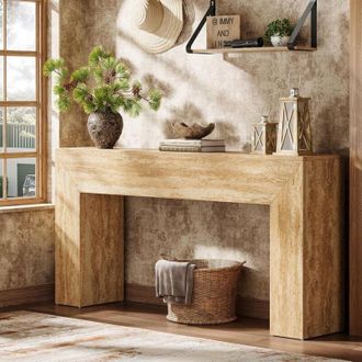 Tribesigns Tribesigns Table dentr&eacute;e de 160 cm, console de canap&eacute; longue &eacute;troite avec finition en travertin synth&eacute;tique et pieds robustes, table daccentuation