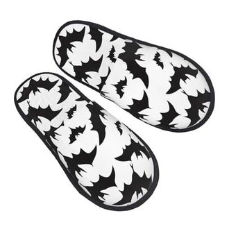 Generic Chaussons Femme Homme Chauves-Souris Sur Fond Noir Maison Chaussures Antidérapantes Doux Chaude Pantoufles, Pour Intérieur Extérieur, Femmes, Hommes, 
