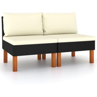 vidaXL Canap&eacute;s centraux 2 pcs R&eacute;sine tress&eacute;e et bois deucalyptus