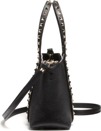 Valentino Garavani Hobo Bags - Textured Leather Handbag With Metallic Pyramid Stu - Gr. unisize - in Schwarz - f&uuml;r Damen