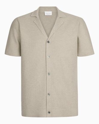 Profuomo Strick-Kurzarmhemd mit Variokragen und Perlmuttkn&ouml;pfen in