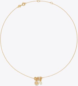 Tory Burch Damen Icon Pav&eacute; Charm Pendant Necklace