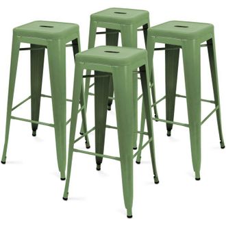 Oviala Lot de 4 tabourets de terrasse en m&eacute;tal mat vert cactus
