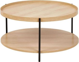 Beliani Table Basse Ronde Moderne Cadre M&eacute;tallique et &Eacute;tag&egrave;re Ronde Bois Clair Lander
