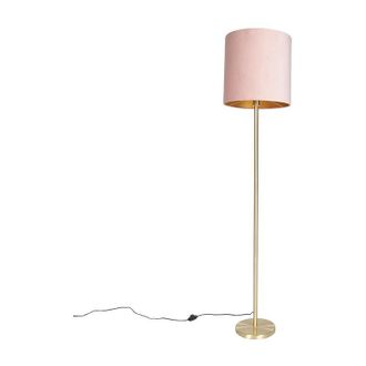 QAZQA Romantische Stehlampe Messing mit rosa Schirm 40 cm - Simplo