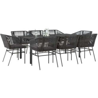 vidaXL 9-tlg. Garten-Essgruppe mit Kissen Schwarz Poly Rattan Glas Vidaxl
