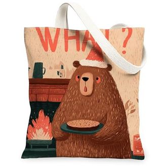 Generic Sacs fourre-tout en toile motif animal mignon, sacs d&eacute;picerie r&eacute;utilisables, confortables, rustiques, l&eacute;gers, lavables, marron, 13x15 Inch