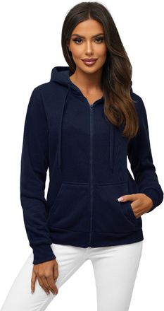 OZONEE Damen Kapuzenpullover Sweatjacke Sweatshirt Farbvarianten Kapuzenjacke Kapuzenpulli Langarm Kapuze Hoodie Sport Style Casual Fitness Basic Training 77