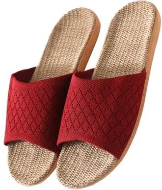 Garneck Pantoufles dInt&eacute;rieur L&eacute;g&egrave;res et Respirantes en Lin Antid&eacute;rapantes et Absorbantes Taille 39-40 Couleur Rouge pour Printemps et &Eacute;t&eacute; Chaussures Unies Co