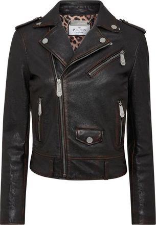 Philipp Plein Femme, Vestes, Noir, Taille: 44 FR Leather Biker
