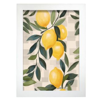 Nacnic &Uuml;ppige Zitrone Blatt. In Lebensmittelmalerei Poster. &Auml;sthetische dekorative Gem&auml;lde f&uuml;r Ihr Wohnzimmer, Schlafzimmer, Zuhause Gr&ouml;&szlig;en A4 mit wei&szlig;en Rah