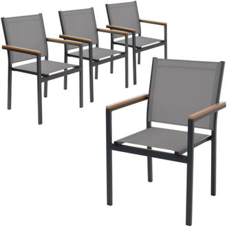 ML Design ML-Design Gartenst&uuml;hle 4er Set mit Armlehnen-Holzoptik, Dunkelgrau, Gartenstuhl aus Textilene, Terrassenst&uuml;hle mit Aluminiumgestell, Balkonstuhl