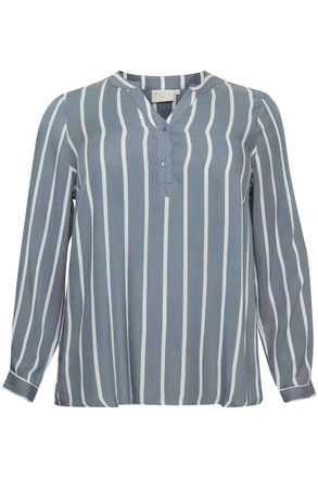 Kaffe Curve Langarm-Bluse KCsida Damen Bluse Langarm V Ausschnitt Casual Streifen Tunika Langarmshirt Große Größen Blue Mirage/Chalk Stripe 44