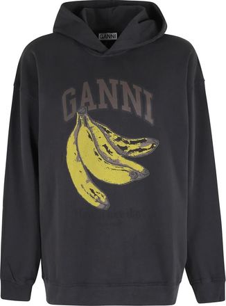 Ganni Femme, Sweatshirts et sweats &agrave; capuche, Gris, Taille: 36 FR Isoli Sweat &agrave; capuche Banana Print