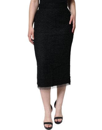 Dolce & Gabbana Womens Black Virgin Wool Pencil Cut Midi Skirt