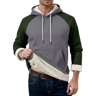 Generic Sweat à capuche doublé en polaire pour homme - Manches longues - Couleurs contrastées - Chandails dhiver - Hauts dautomne - Sweat à capuche chaud en p