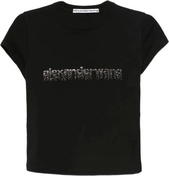 Alexander Wang Femme, Tops, Noir, Taille: 40 FR Baby Tee avec Motif Thermocollant