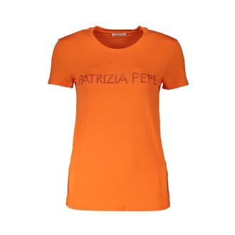 Patrizia Pepe Gestricktes T-Shirt mit Strass-Logo-Detail - - Tops - Damen - Orange - S