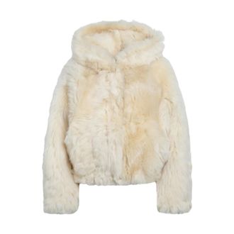 BLANCHA Veste en fourrure &agrave; capuche - Femme - Vestes - Beige - Taille: 36 FR