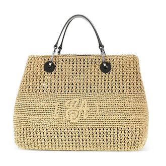 Emporio Armani Femme, Sacs, Beige, Taille: ONE Size Logo-embroidered Woven Tote Bag