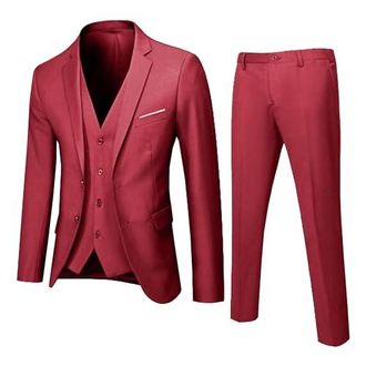 Generic Ensemble de costume pour homme - Coupe ajust&eacute;e - Solide - Formelle - Costume professionnel - Robe de mari&eacute;e - Groomsman Cblazer - Gilet Panto, 2 bouto