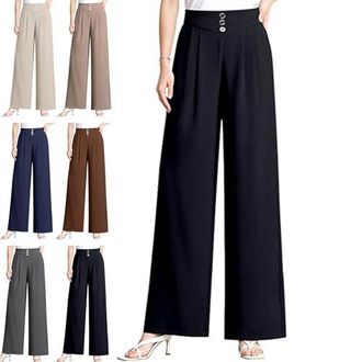 Generic Pantalon souple et fluide taille haute &agrave; enfiler &agrave; jambe large pour femmes &acirc;g&eacute;es de plus de 50 ans, Noir, 4XL