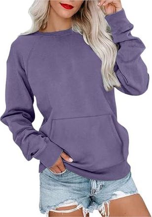 Generic Sweatshirts pour femmes UK, sweatshirts pour femmes de couleur unie, haut surdimensionn&eacute;, col rond, manches longues, automne hiver, d&eacute;contract&eacute;, confo