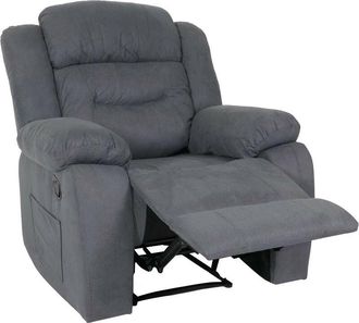 Hhg Neuwertig] Fernsehsessel HHG 021, xxl Relaxsessel TV-Liegesessel Nosagfederung Wildleder-Optik Stoff/Textil bis 200kg graublau