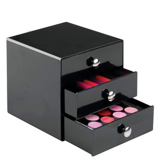 InterDesign iDesign Drawers Make-Up-Organizer | hochwertige Aufbewahrungsbox für Schminke, Kosmetika & Co. | Schubladenbox mit 3 Schubladen | Kunststoff schwarz, 