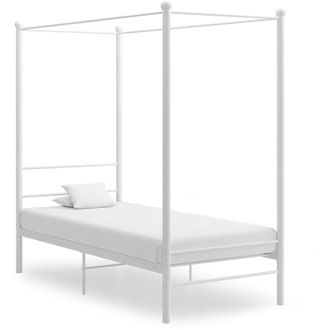 vidaXL Cadre de lit &agrave; baldaquin Blanc M&eacute;tal 100x200 cm