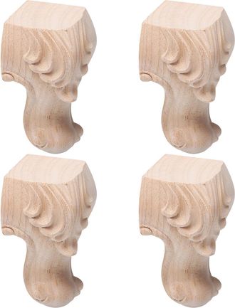 Valiclud 4 Stück Teiliges Möbelfüße aus Massivem Rubberwood Dekorative Europäische Geschnitzte Sofabeine Robuste Holztischbeine für Sofa Bank Kommode Erhöhte M