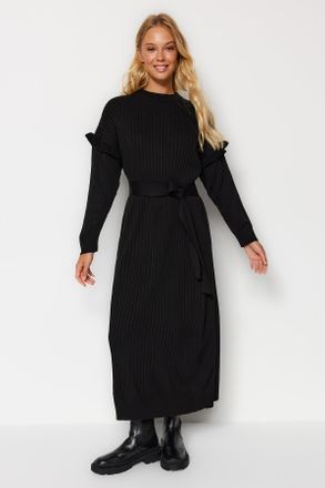 Trendyol Modest Damen Schwarz Maxi Lang Casual Gerade Modest Kleider