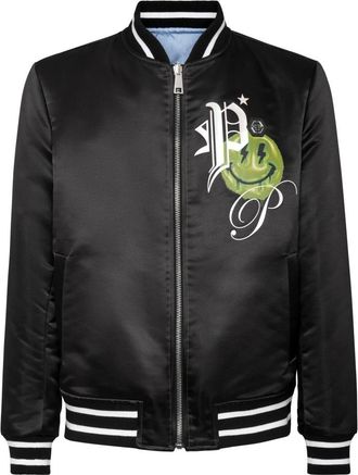 Philipp Plein Homme, Vestes, Noir, Taille: L Satin Bomber Smile