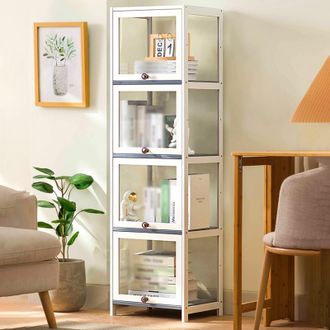 Generic Curio Vitrine mit Klappt&uuml;r, Acryl Vitrine, Glasvitrine, hohe Kapazit&auml;t, modernes B&uuml;cherregal, schnelle Installation, nat&uuml;rlicher Rahmen