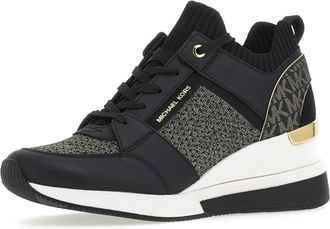 Michael Kors Damen Georgie Knit Trainer Sneaker, Black/Gold, 36.5 EU