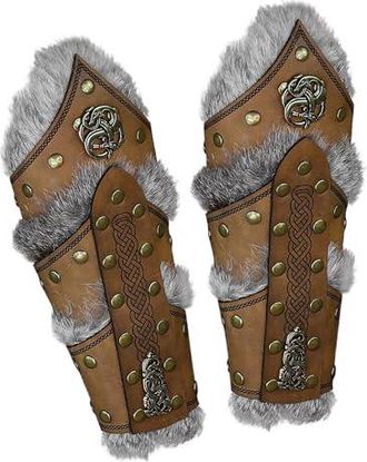 Generico Lot de 1 paire de protections de bras m&eacute;di&eacute;vales en cuir synth&eacute;tique pour homme