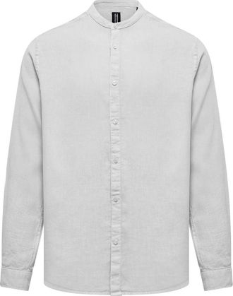 Bomboogie Homme, Chemises, Blanc, Taille: L Chemise en Lin &agrave; Col Mao