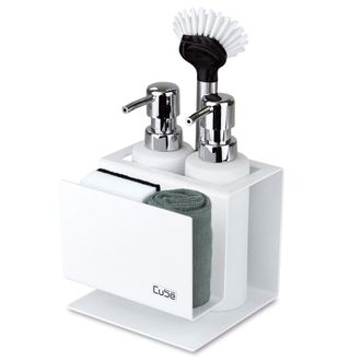 Enjoy Design Cube Spülbecken Organizer Set Made in Germany: Prämierter Küchenorganizer inkl. Seifenspender & Spülbürste - Edler & Praktischer Spülorganizer für ein