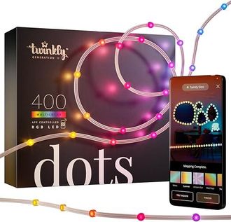 Twinkly Dots 20m, Flexibler RGB-LED-Streifen, für Drinnen und Draußen, Kompatibel mit Alexa und Google Home, IP44, Über 16 Mio. Farben, App-Steuerung, Transpa