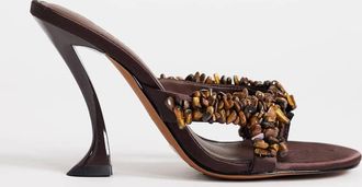 Topshop Natasha - Verzierte Mules aus Satin in Schokobraun mit hohem Absatz-Grau