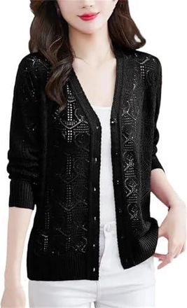 Generic Cardigan en tricot de soie pour femme - Style d&eacute;contract&eacute;, Noir/blanc, XXL